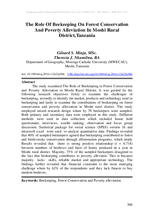 (PDF) The Role Of Beekeeping On Forest Conservation And Poverty ...