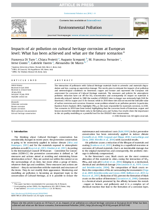 (PDF) Impacts of air pollution on cultural heritage corrosion at ...