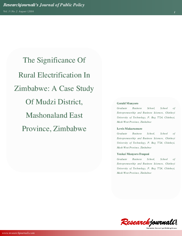 (PDF) The Significance Of Rural Electrification In Zimbabwe: A Case ...