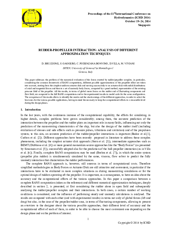 (PDF) RUDDER-PROPELLER INTERACTION: ANALYSIS OF DIFFERENT APPROXIMATION TECHNIQUES