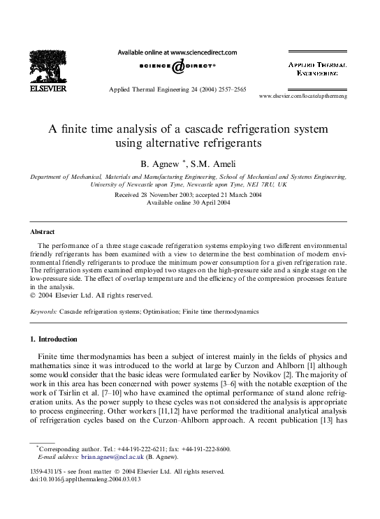 (PDF) A finite time analysis of a cascade refrigeration system using ...