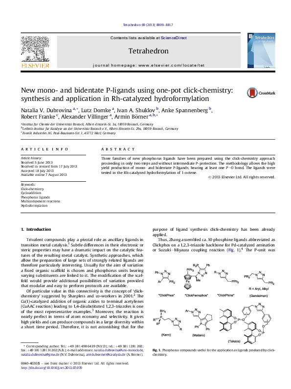 (PDF) New mono- and bidentate P-ligands using one-pot click-chemistry ...