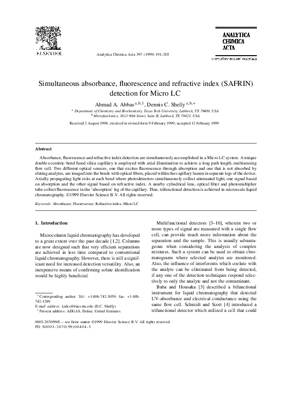 (PDF) Simultaneous absorbance, fluorescence and refractive index (SAFRIN) detection for Micro LC