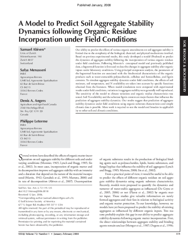 (PDF) A Model to Predict Soil Aggregate Stability Dynamics following ...