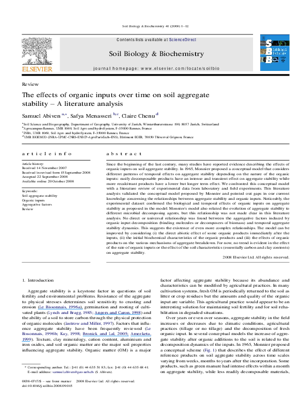 (PDF) The effects of organic inputs over time on soil aggregate stability – A literature analysis