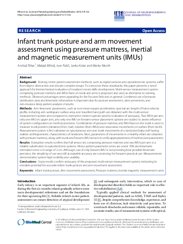 (PDF) Infant trunk posture and arm movement assessment using pressure mattress, inertial and ...
