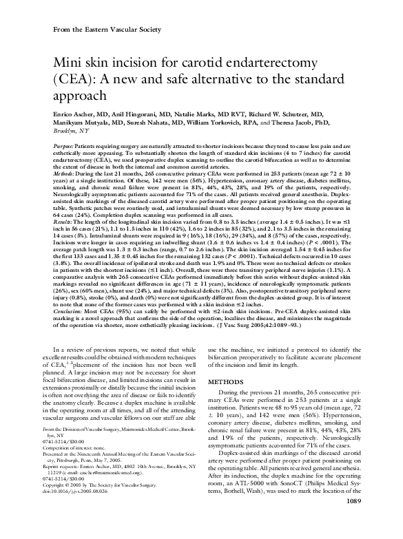 (PDF) Mini skin incision for carotid endarterectomy (CEA): A new and ...