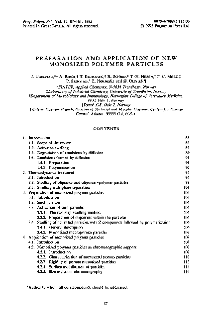 (PDF) Preparation and application of new monosized polymer particles