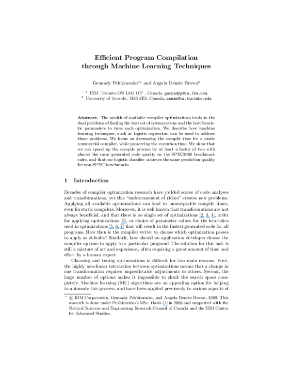 (PDF) Efficient Program Compilation Through Machine Learning Techniques