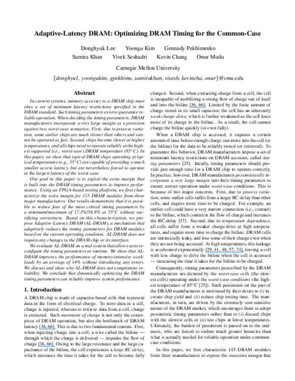 (PDF) Adaptive-Latency DRAM: Optimizing DRAM Timing for the Common-Case