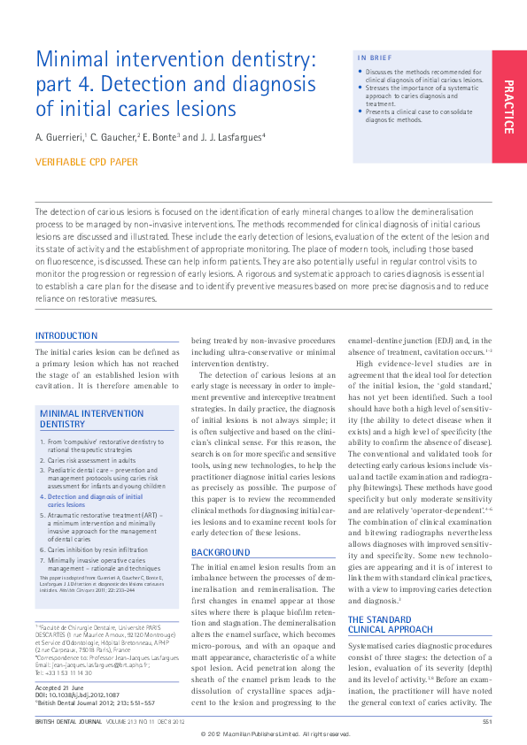 (PDF) Minimal intervention dentistry: part 4. Detection and diagnosis ...