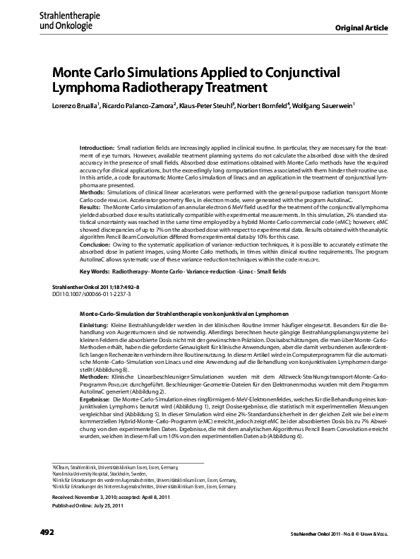 (PDF) Monte Carlo Simulations Applied to Conjunctival Lymphoma Radiotherapy Treatment