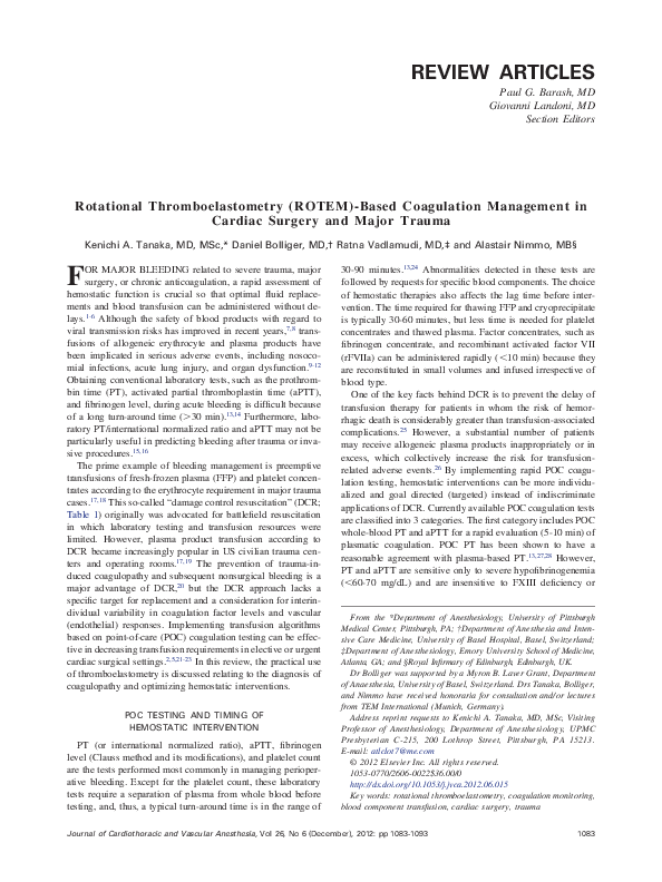 (PDF) Rotational Thromboelastometry (ROTEM)-Based Coagulation ...