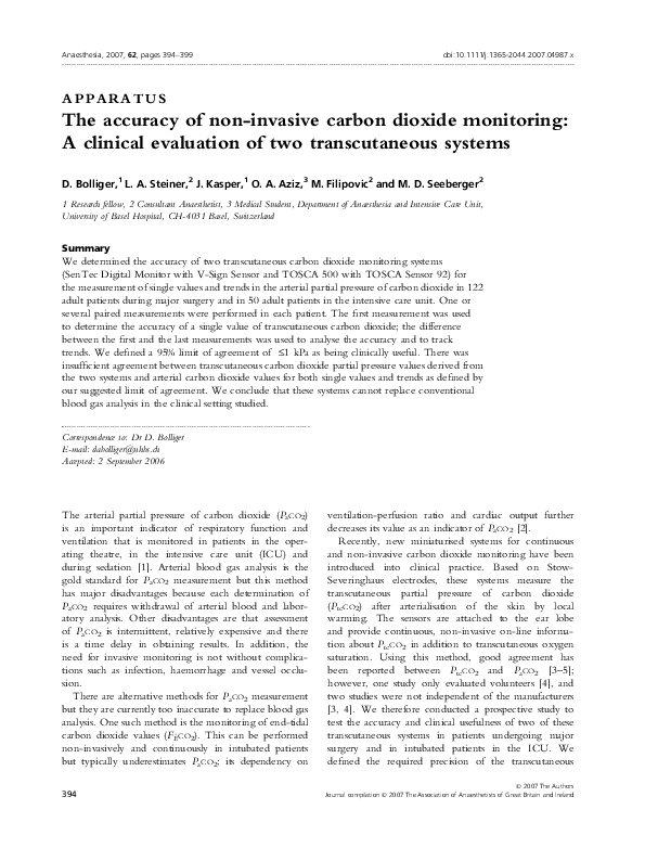Pdf Transcutaneous Carbon Dioxide Tension And Oxygen Saturation Monitoring Versus Arterial