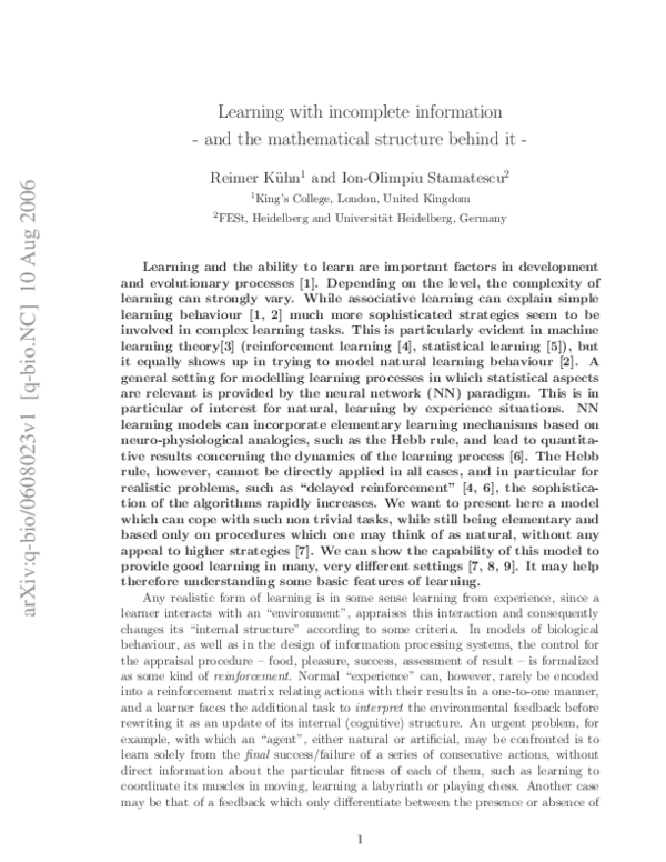 (PDF) Learning with incomplete information - and the mathematical structure behind it