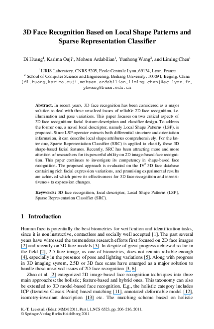 Pdf 3d Face Recognition Based On Local Shape Patterns And Sparse