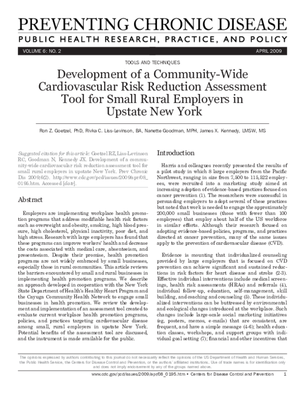 (PDF) Development of a community-wide cardiovascular risk reduction ...