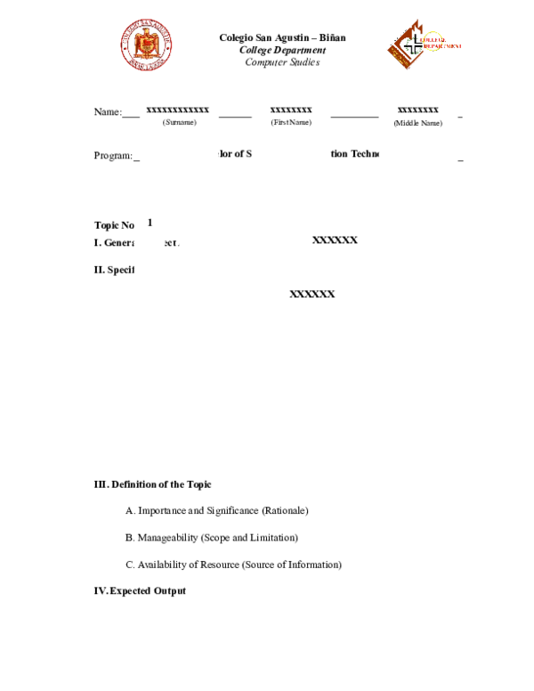 (DOC) Topic Proposal Sample Format