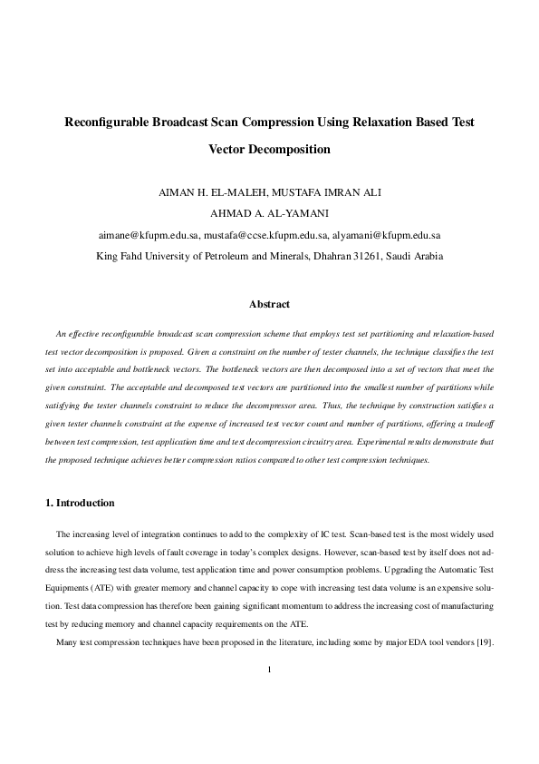 Pdf Reconfigurable Broadcast Scan Compression Using Relaxation Based Test Vector Decomposition