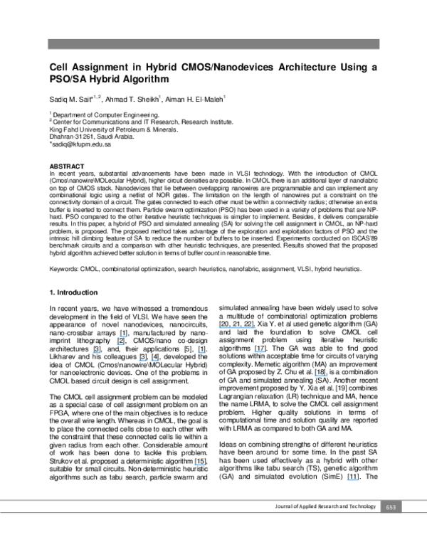 (PDF) Cell Assignment in Hybrid CMOS/Nanodevices Architecture Using a PSO/SA Hybrid Algorithm