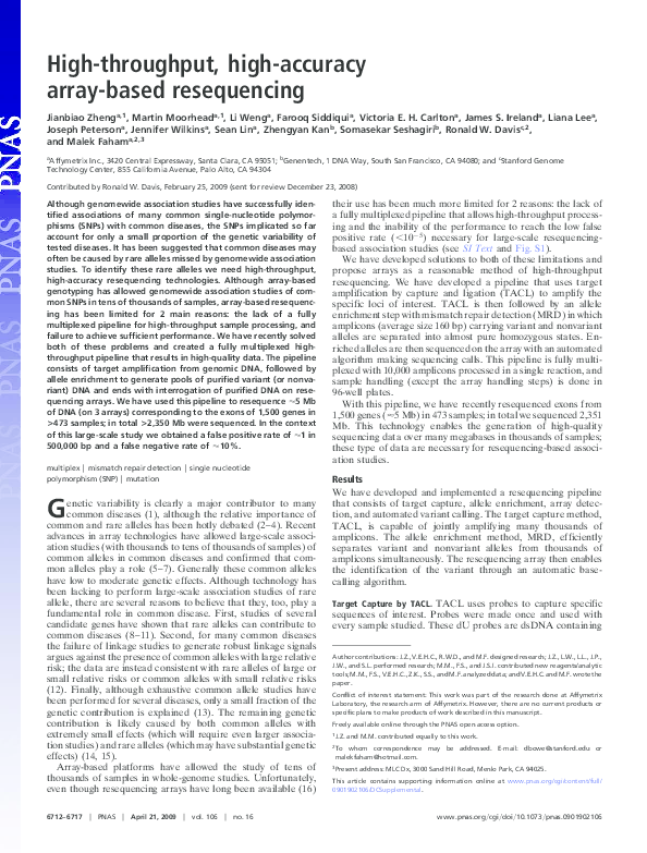 Pdf High Throughput High Accuracy Array Based Resequencing