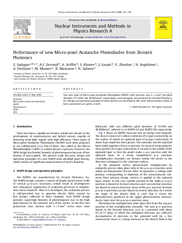 (PDF) Performance of new Micro-pixel Avalanche Photodiodes from Zecotek ...