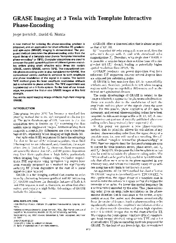 (PDF) GRASE imaging at 3 Tesla with template interactive phase–encoding