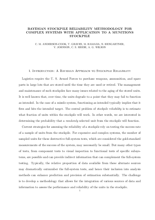 (PDF) Bayesian Stockpile Reliability Methodology for Complex Systems