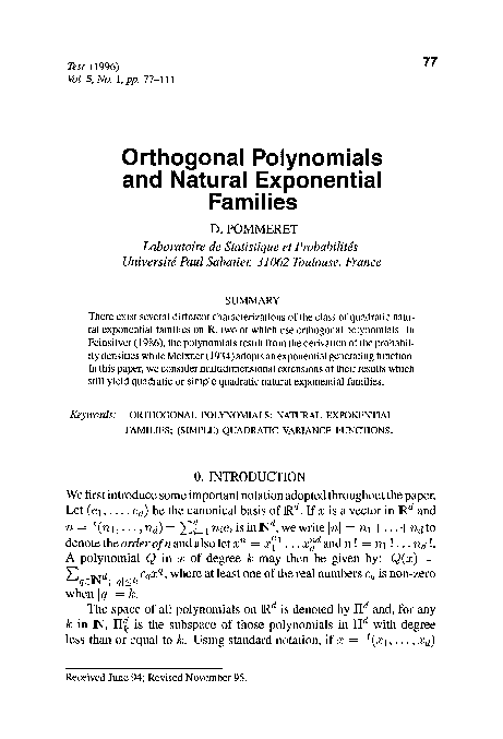 (PDF) Orthogonal polynomials and natural exponential families