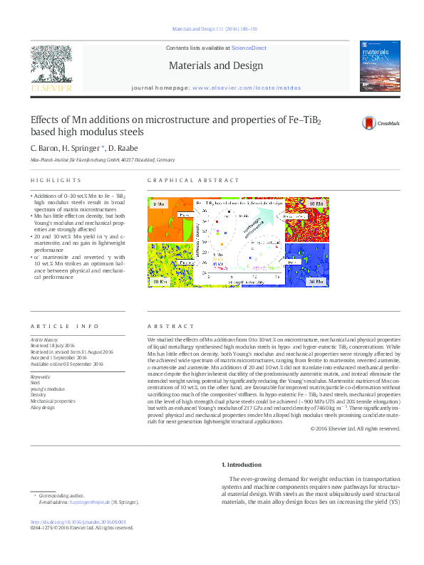 (PDF) Effects of Mn additions on microstructure and properties of Fe–TiB 2 based high modulus steels
