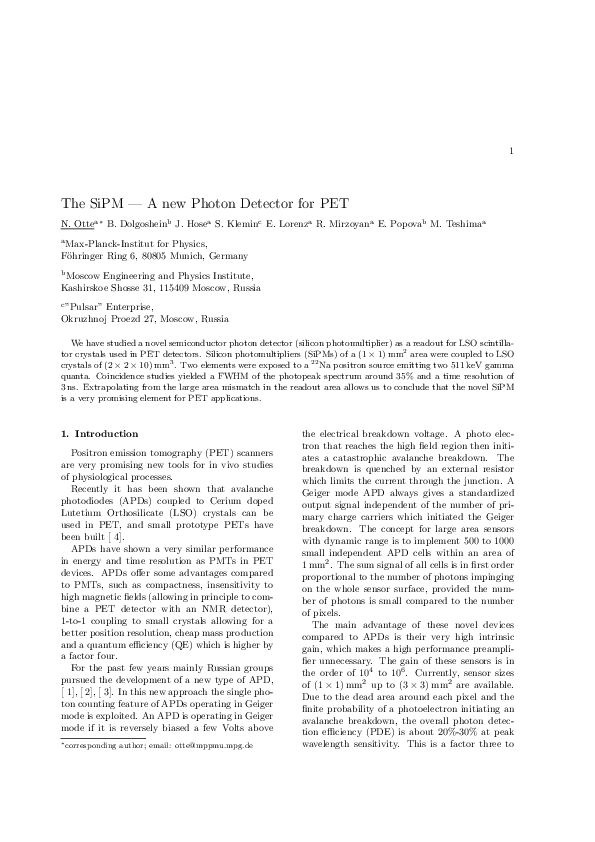 (PDF) The SiPM — A new Photon Detector for PET