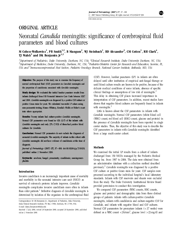 (PDF) Neonatal Candida meningitis: significance of cerebrospinal fluid ...
