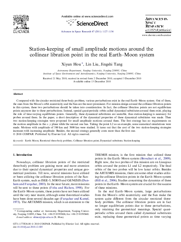 (PDF) Study of the transfer between libration point orbits and lunar orbits in Earth–Moon system ...