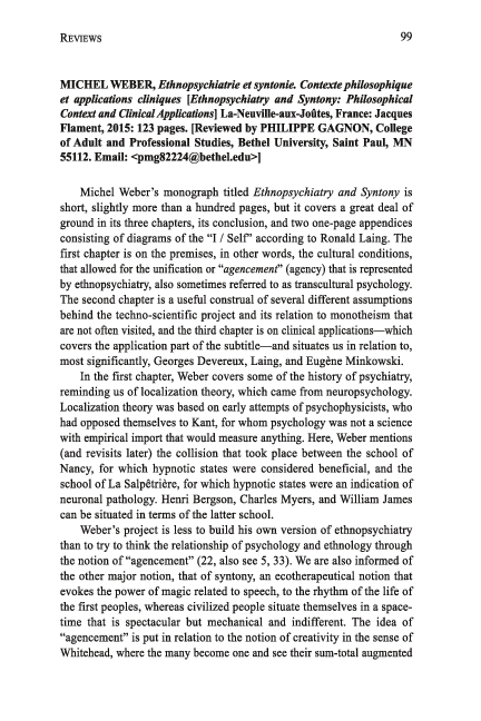 (PDF) Review of Michel Weber, Ethnopsychiatrie et syntonie. Contexte ...