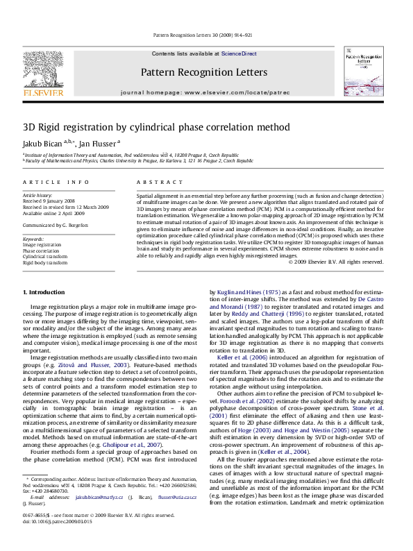 (PDF) 3D Rigid registration by cylindrical phase correlation method