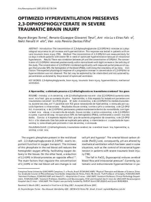 (PDF) Optimized hyperventilation preserves 2,3-diphosphoglycerate in ...