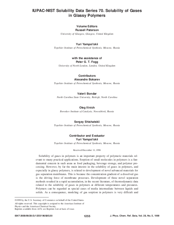 (PDF) IUPAC-NIST Solubility Data Series 70. The Solubility of Gases in ...