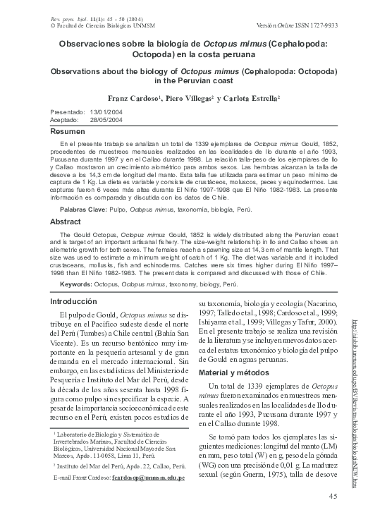 (PDF) Observaciones sobre la biología de Octopus mimus (Cephalopoda ...