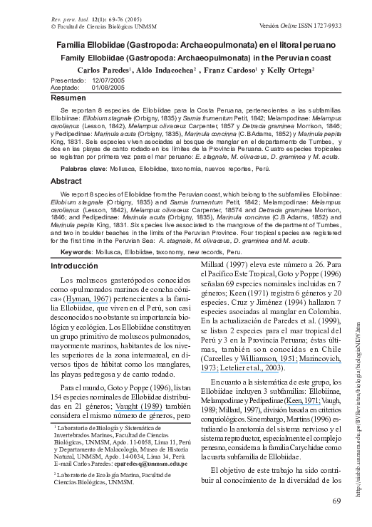 (PDF) Familia Ellobiidae (Gastropoda: Archaeopulmonata) en el litoral ...