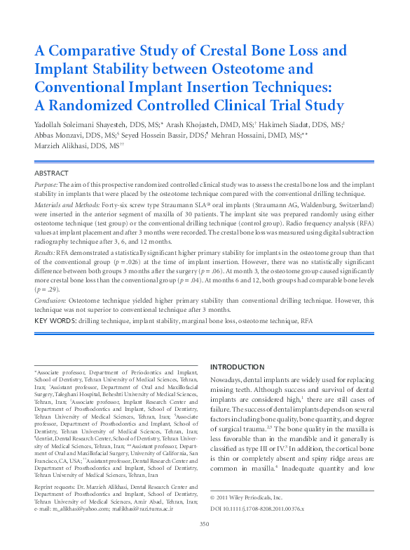 (PDF) A Comparative Study of Crestal Bone Loss and Implant Stability ...