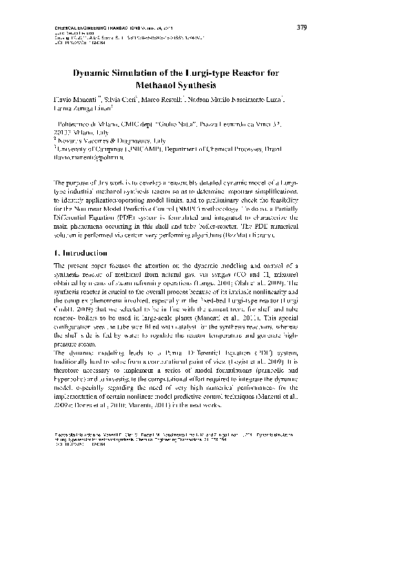 (PDF) Dynamic simulation of the lurgi-type reactor for methanol synthesis
