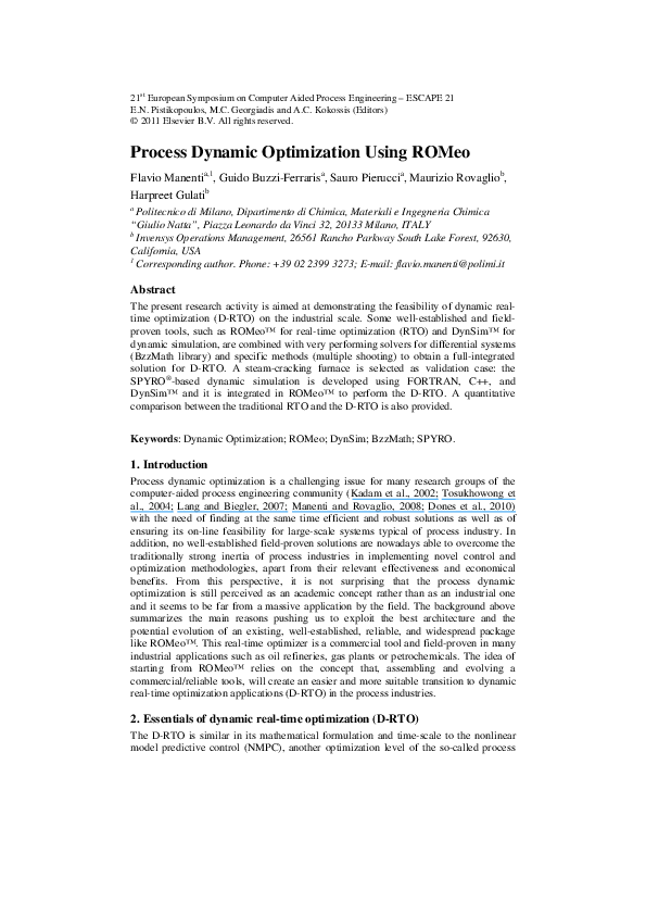 (PDF) Process Dynamic Optimization Using ROMeo