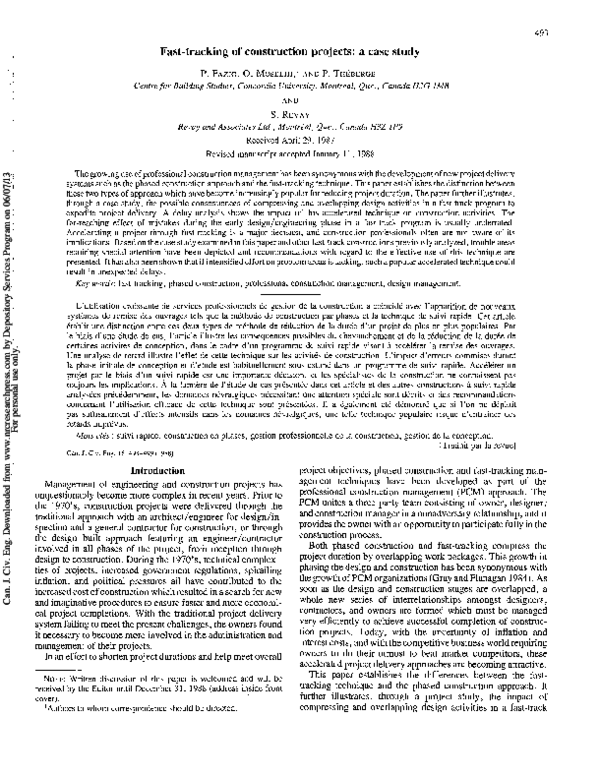 (PDF) Fast-tracking of construction projects: a case study