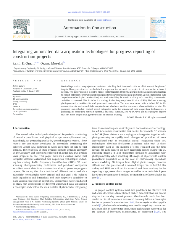 (PDF) Automated Data Acquisition in Construction Project Control
