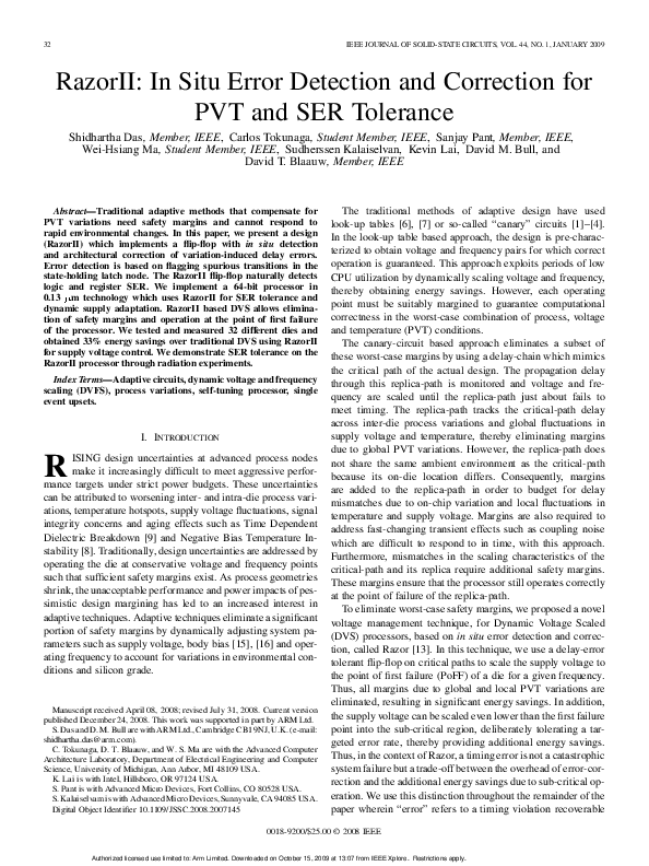 Pdf Razorii In Situ Error Detection And Correction For Pvt And Ser Tolerance