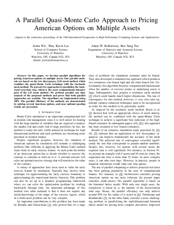 Pdf A Parallel Quasi Monte Carlo Approach To Pricing American Options On Multiple Assets