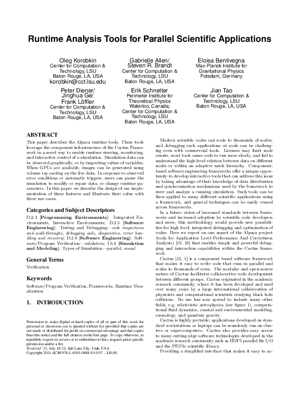 Pdf Runtime Analysis Tools For Parallel Scientific Applications