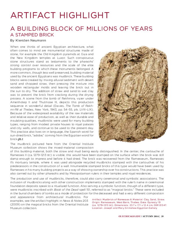 (PDF) A Building Block of Millions of Years: A Stamped Brick from the ...