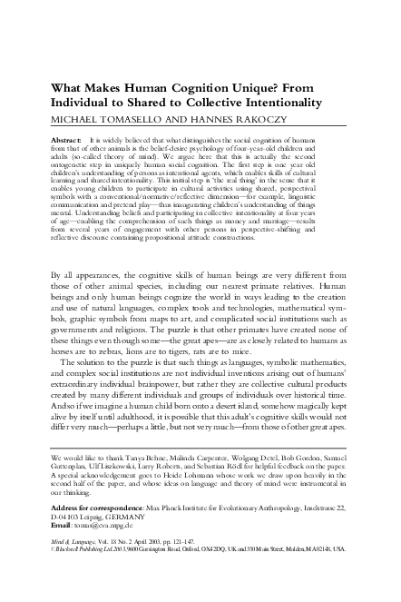 (PDF) What Makes Human Cognition Unique? From Individual to Shared to ...