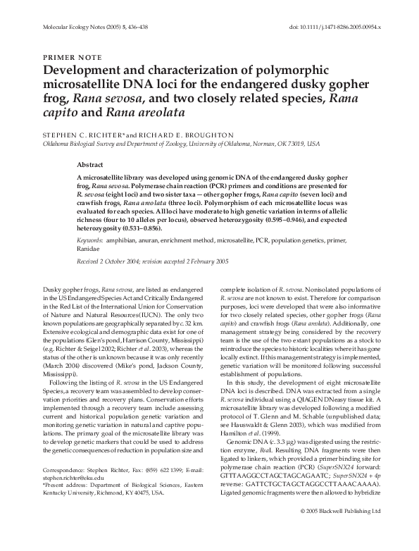 (PDF) Development and characterization of polymorphic microsatellite DNA loci for the endangered ...